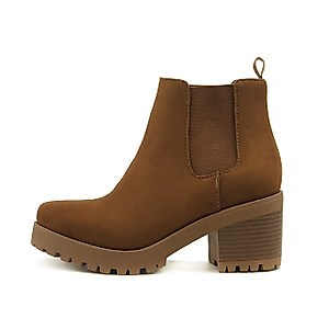 Soda Top Shoes Jaber Ankle Boot W Lug Sole Elastic Gore and Chunky Heel (Chestnut, 10)