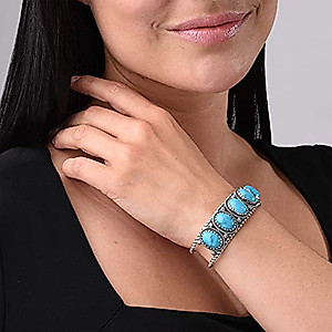 American West Sterling Silver Women's Cuff Bracelet & Men's Cuff Bracelet Blue Turquoise Gemstone 5-Stone Design Size M