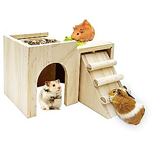 kathson Wooden Hamster Hideout Dwarf Mice House Multi Chamber Small Animal Hideout Maze with Ladder Cage Accessories for Dwarf Hamsters Winter Whites Chipmunk Gerbils Flying Squirrel