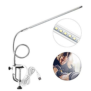 Sonew Desk Lamp, USB Tattoo Beauty Lamp with Clamp Adjustable LED Table Lamps for Manicure Reading Eyelash Extension Eyebrow Tattoo Manicure - 8w, 48pcs Lamp Bead(Silver)