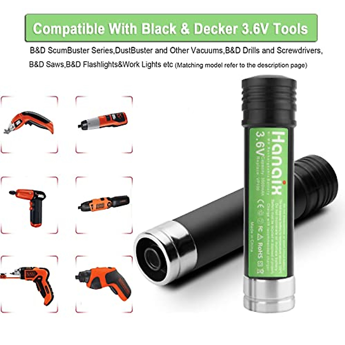 2 Pack 3.6V 3500mAh Replacement for Black and Decker Versapak Battery VP100 VP100C VP105 VP105C VP110 VP110C VP130 VP142 VP143 VP7240 Black and Decker Power Tools(Ni-MH Battery)