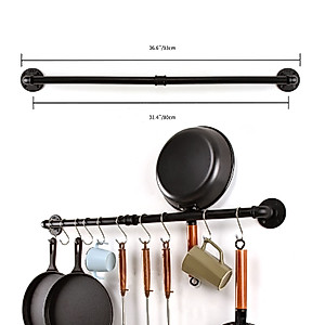 HOEMLIM Pipe Pot Pan Rack Wall Mounted Industrial Utensil Lid Holder Cookware Hanger Kitchen Organizer Hanging Bar Rail with S Hooks(36 inch,Black)