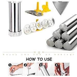 Stainless Steel Cookie Press Machine,Featuring 20 Decorative Stencil Discs and 4 Icing Tips,Deluxe spritz Cookie Press Gun,Cookie Maker,for DIY Biscuit Maker,Baking Decoration Supplies