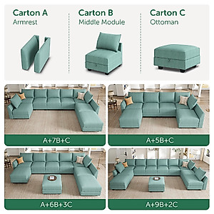 HONBAY Modular Sectional Couch with Storage Modern Modular Couch U Shaped Sectional Sofa for Living Room, Aqua Blue