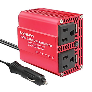 LVYUAN 150W Car Power Inverter 12V to 110V AC Car Charger Adapter with 3.1A Dual USB Car Adapter for Plug Outlet Red