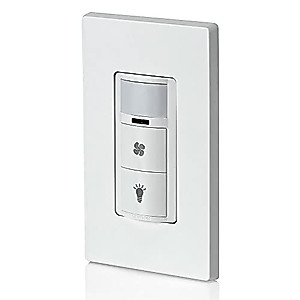 Leviton Decora in-Wall Combination Occupancy Sensor with Fan Switch, 1/4 HP, Residential Grade, Single Pole, White, DOD05-1LW