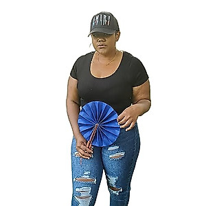 Blue African Fabric Folding Fan: Church, Ankara, Leather, Wedding, Sports, and Pouch Included!