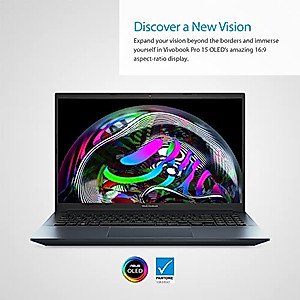 ASUS VivoBook Pro 15 OLED Ultra Slim Laptop, 15.6” FHD OLED Display, AMD Ryzen 7 5800H CPU, NVIDIA GeForce RTX 3050, 16GB RAM, 512GB SSD, Windows 10 Home, Quiet Blue, M3500QC-DB71