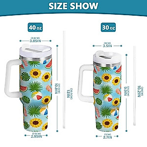 Burbuja Summer Pattern 40oz Insulated Tumblers with Handle and Straw Lid, Double Wall Stainless Steel Travel Mug Leak-Proof, BPA Free, Gift for Mom Dad