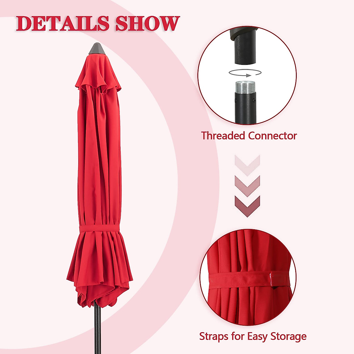 Ulax furniture Sunbrella 9Ft Patio Umbrella, Outdoor Market Table Umbrella with Push Button Tilt&Crank, (Jockey Red)