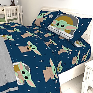 Jay Franco Star Wars The Mandalorian Hello Grogu Full Size Sheet Set - 4 Piece Set Super Soft and Cozy Kid’s Bedding - Fade Resistant Microfiber Sheets (Official Star Wars Product)
