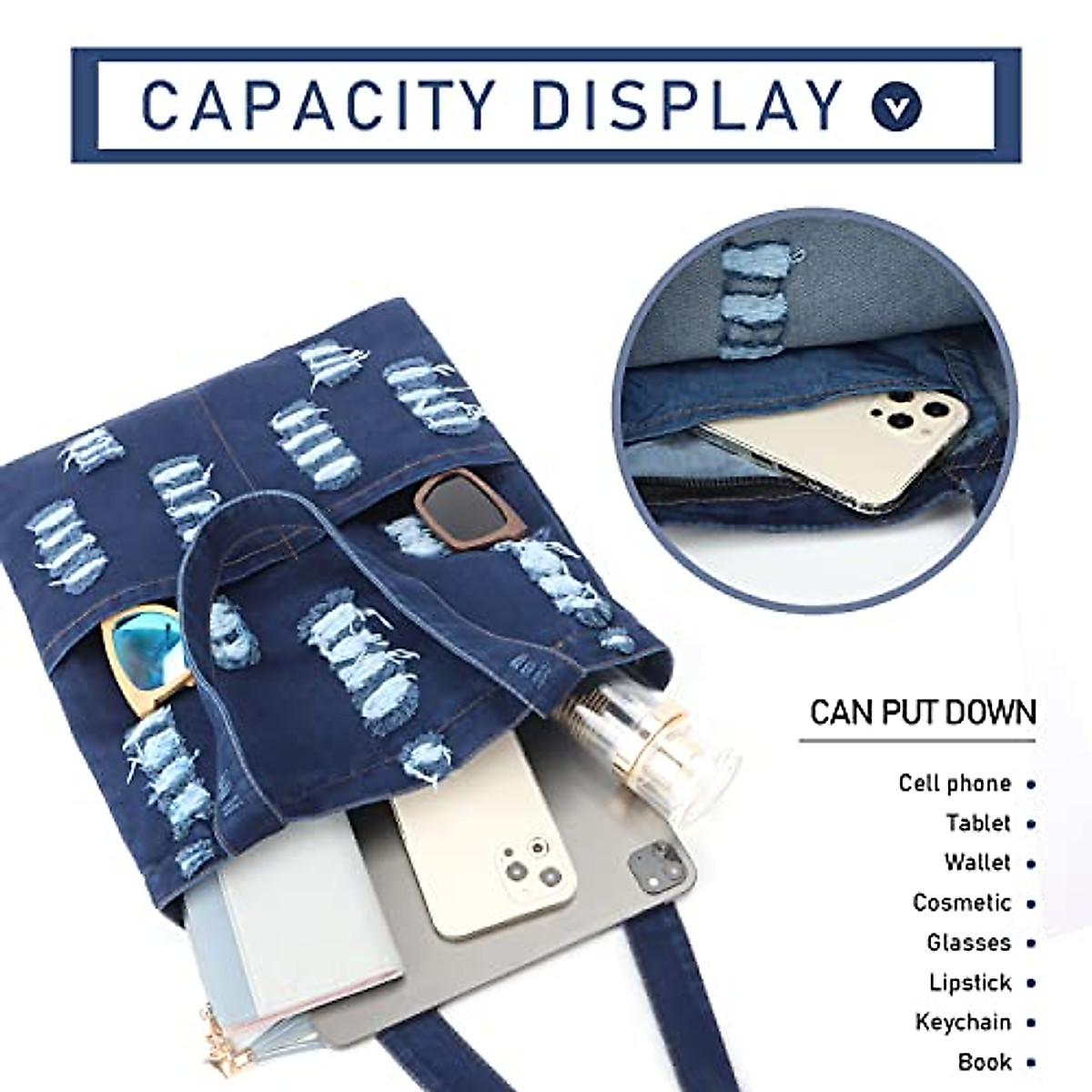 LUI SUI Denim Hobo Tote Bags for Women Retro Jean Shoulder Bag Large Lightweight Casual Canvas Bag