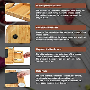 CTFT Cheese Board and Knife Set Bamboo Charcuterie Boards Serving Platter with Slate Plate -Cheese Platter Board, Novelty Cheese Platter,Best Gifts for Housewarming,Women,Bachelorette Party Gift