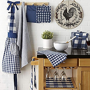 DII Gingham Check Kitchen Collection, Navy, Potholder Set