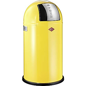 Wesco Pushboy-German Made-Push Door Trash Can, Powder Coated Steel, 13.2 Gallon / 50L, Lemon Yellow