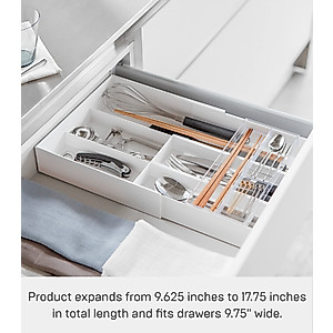 YAMAZAKI Home Expandable Cutlery Drawer Organizer - Kitchen Silverware Utensil Storage Tray, Plastic, Expandable, No Assembly Req.