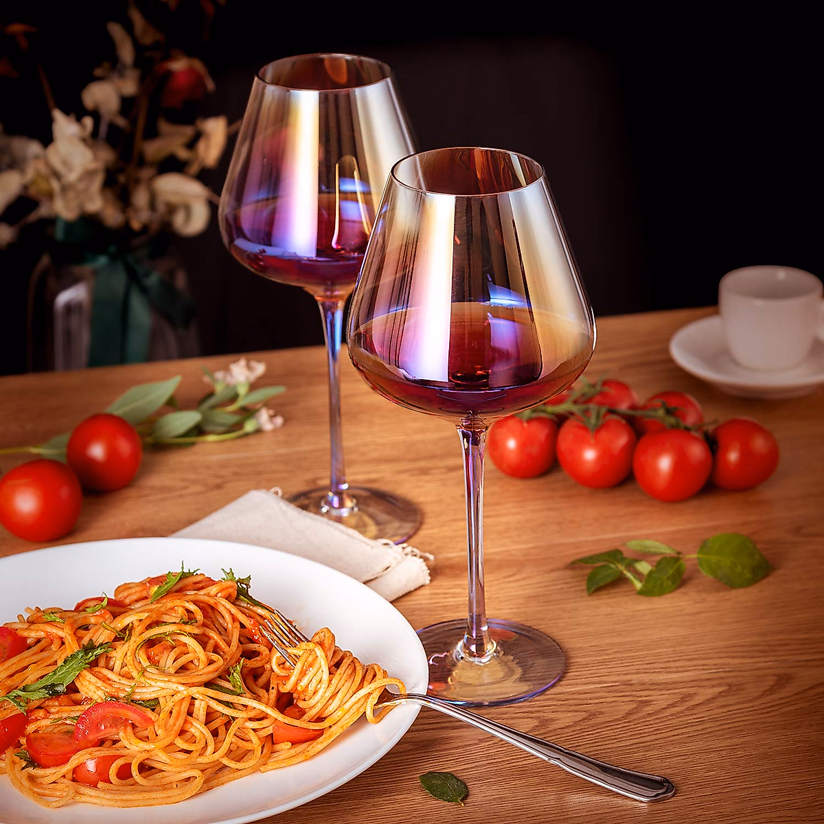 E-liu Red Wine Glasses Crystal Glass, 23 oz. Large Bowl, Long Stemmed Glassware - For Wine Tasting, Birthday, Anniversary or Wedding Gifts – Set of 2, Iridescent