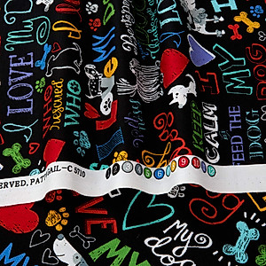 Timeless Treasures I Love My Dog Words Black, Quilting Fabric by the Yard
