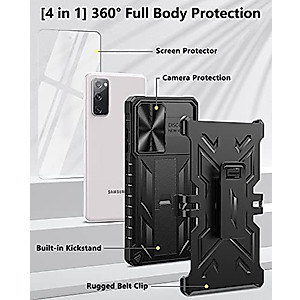 for Samsung Galaxy S20 FE Case: Rugged Belt Clip Holster Heavy Duty with Built-in Kickstand - Military Grade Protection Shockproof Cover for Galaxy S20 FE - Black