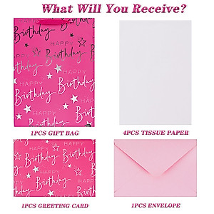 JWSCYSY 16.5" Extra Large Happy Birthday Gift Bag with Card and Tissue Papers, Huge Gift Bag for Kids Girls Birthday Party (Pink)
