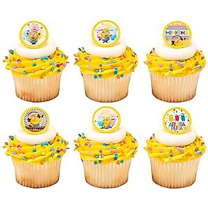 DecoPac Despicable Me™ Celebrations Cupcake Rings, 24 Minions Cupcake Decorations, 6 Minion Designs On Yellow Rings - 24 Pack