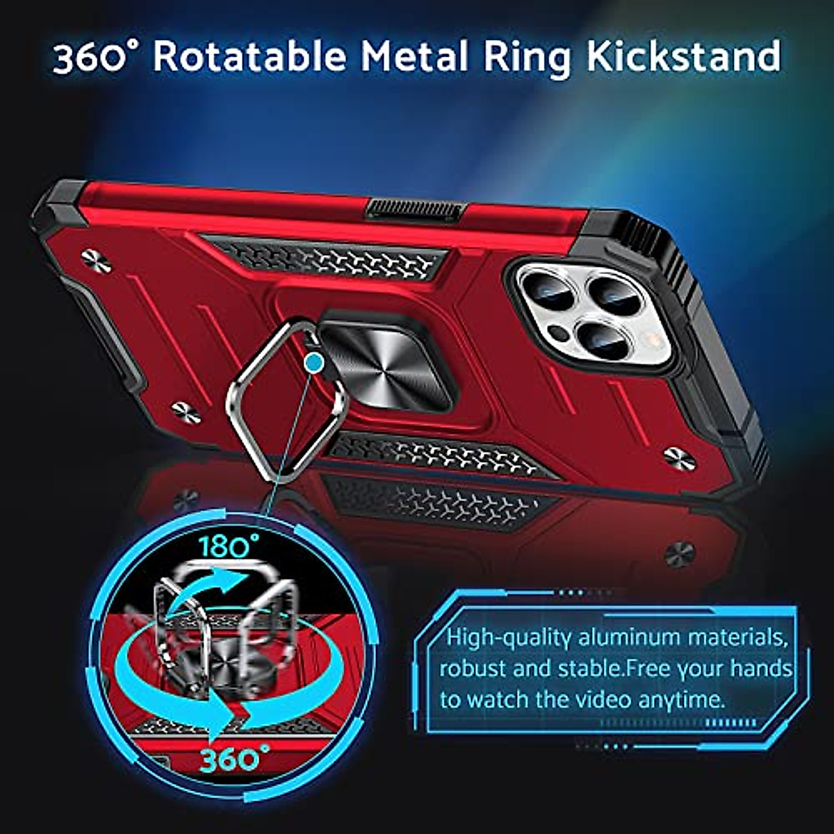 Anqrp Designed for iPhone 12 & iPhone 12 Pro Case, Military Grade Protective Phone Case Cover with Enhanced Metal Ring Kickstand [Support Magnet Mount] Compatible with iPhone 12/12 Pro, Red