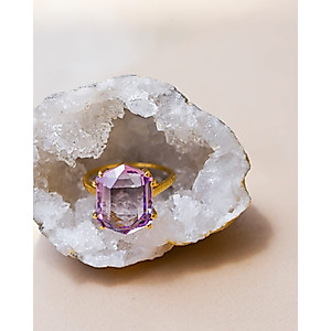 YoTreasure Natural Amethyst Gold Plated over 925 Sterling Silver Statement Double Prong Ring For Women