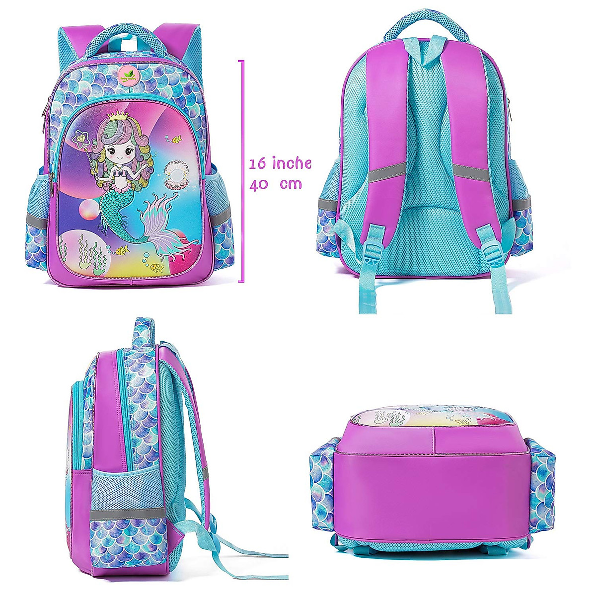 Spring Country Girls Backpack for School, Children Casual Daypack Book Bag Rucksack (Mermaid Glitter)