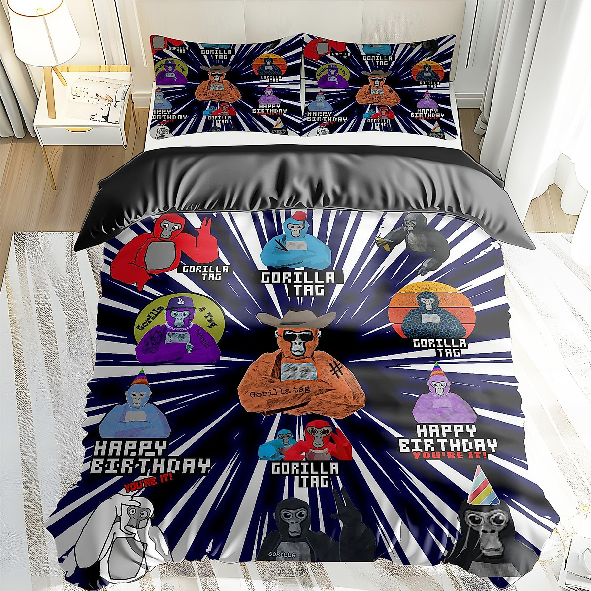 Piegricdiat VR Gorilla Game Duvet Cover Set Cartoon Bedding Set (1 Duvet Cover + 2 Pillowcases) is Suitable for Kids, Adults and Teenagers (Style1,Full 79x90in + 20x30inX2)
