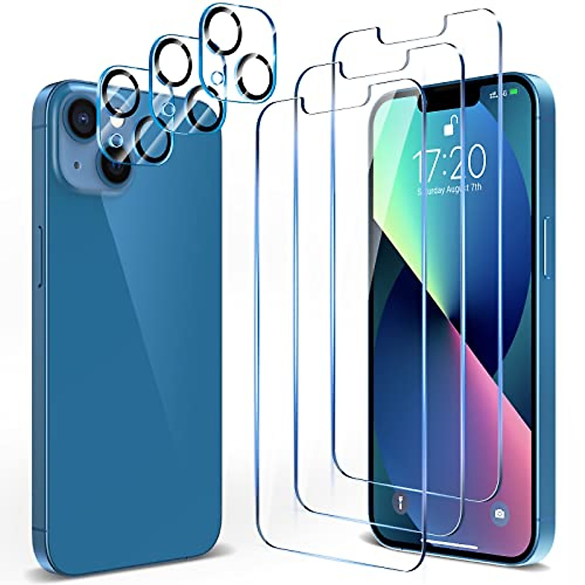 EGV [3+3] 3 Pack Screen Protector Compatible for iPhone 13 6.1-inch [Premium Tempered Glass] with 3 Pack Camera Lens Protector, Bubble Free [Easy Installation Tray] Case Friendly [2.5D Edge]