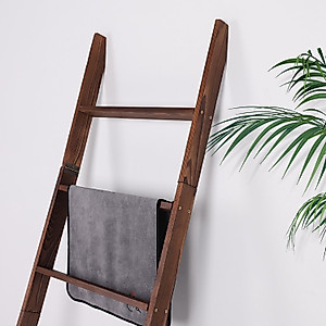 Blanket Ladder for Living Room and Bedroom,6-Tier Decorative Display Ladder Shelf,Ladder Rack for Storage and Decor,Wall Leaning Farmhouse Blanket Storage,Towel Rack, Bathroom,Brown