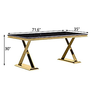 Anewsun Dining Room Table, Luxury 72 Inch Rectangular Black Texture Top with Gold X-Base Modern Dining Table for 6