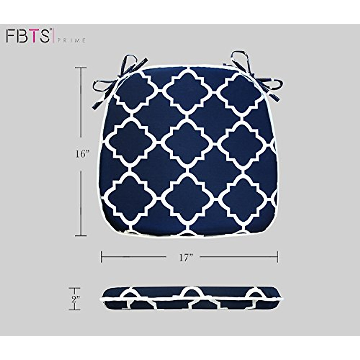 FBTS Prime Outdoor Seat Cushions Set of 2 Patio Chair Cushions with Ties 16x17 Inch Navy Geometry U-Shape Chair Pads for Outdoor Patio Furniture Garden Home Office