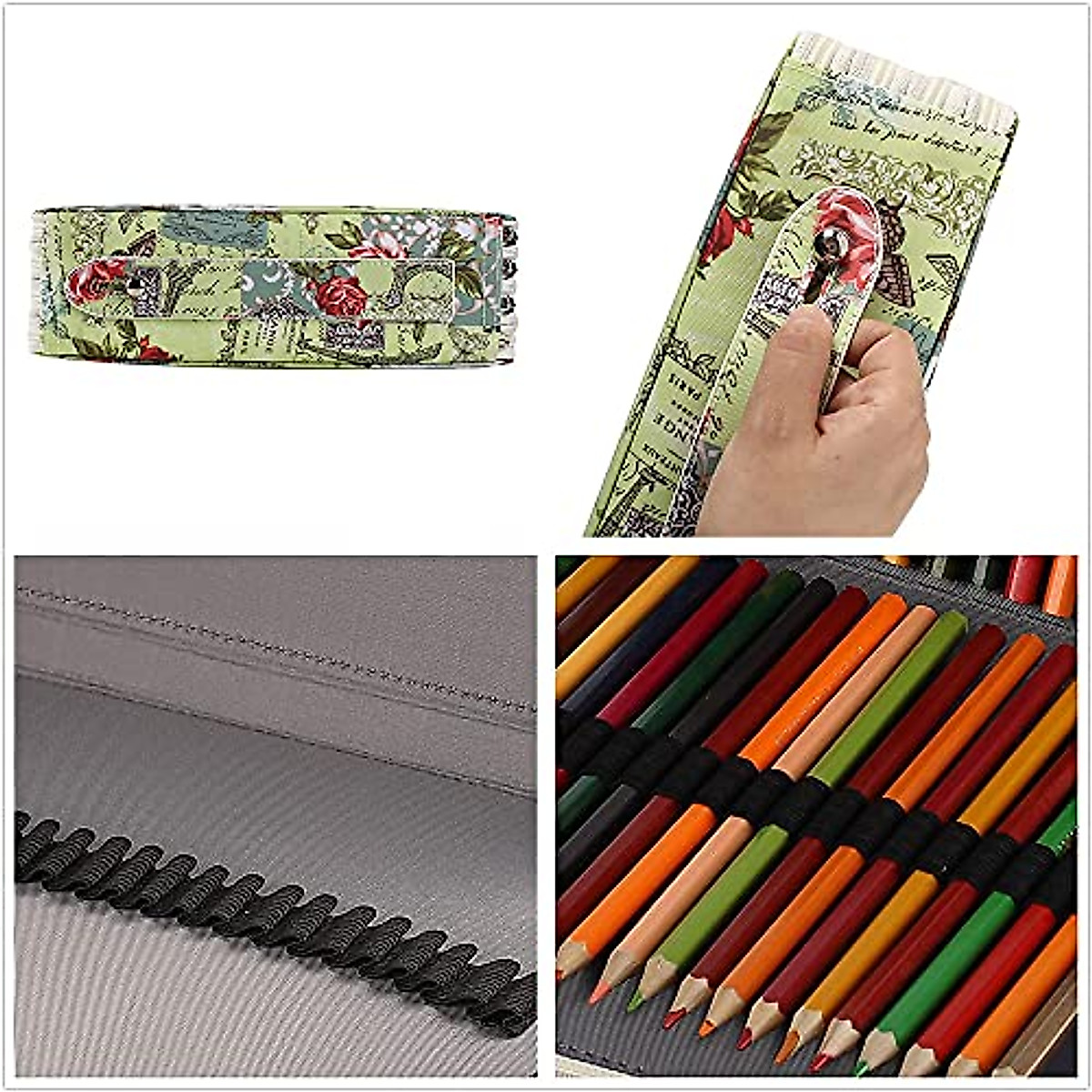 Shulaner 200 Slots Colored Pencil Case with Zipper Closure Large Capacity Butterflies and Rose Pattern Pencils Bag Waterproof Leather Pen Organizer Storage Holder for Artist
