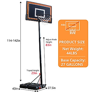 Basketball Hoop Outdoor 7-10FT Adjustable Basketball Goal, 44in Outdoor Basketball Hoop & Goals for Kids, Youth, and Adults in The Backyard with Blackboard & Wheels