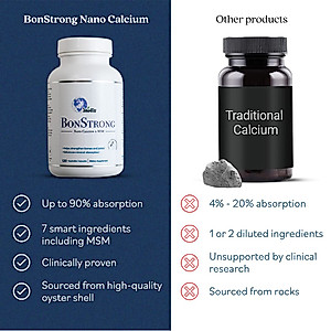 BonStrong Nano Calcium & MSM - Patented Nanotechnology with Vitamin D & K, Magnesium, Zinc, Selenium, and MSM for Bone & Joint Health - 120 Veggie Caps