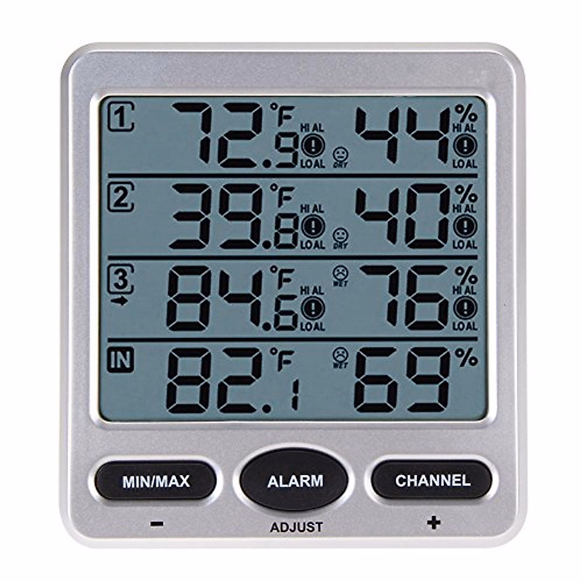 Ambient Weather WS-10 Wireless Indoor/Outdoor 8-Channel Thermo-Hygrometer with Three Remote Sensors