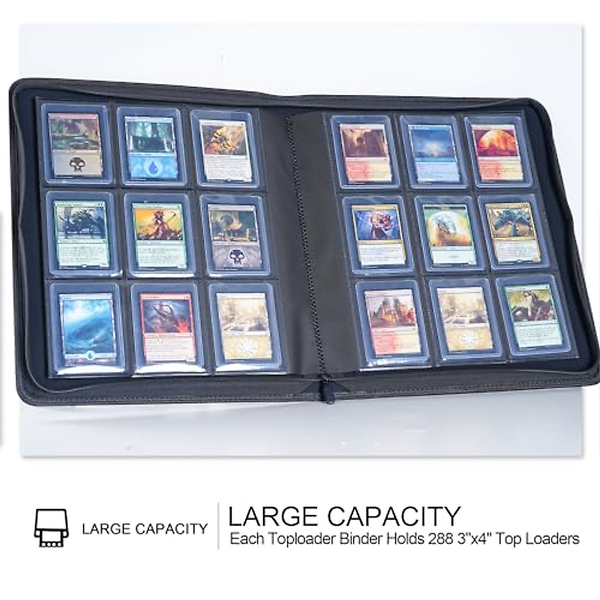 D DACCKIT Toploader Binder, Holds 288 Toploaders, 9 Pocket Top Loader Binders with Sleeves for 3" x 4" Rigid Card Holders for Trading Cards or Sports Cards in 3 x 4'' Toploaders - Black