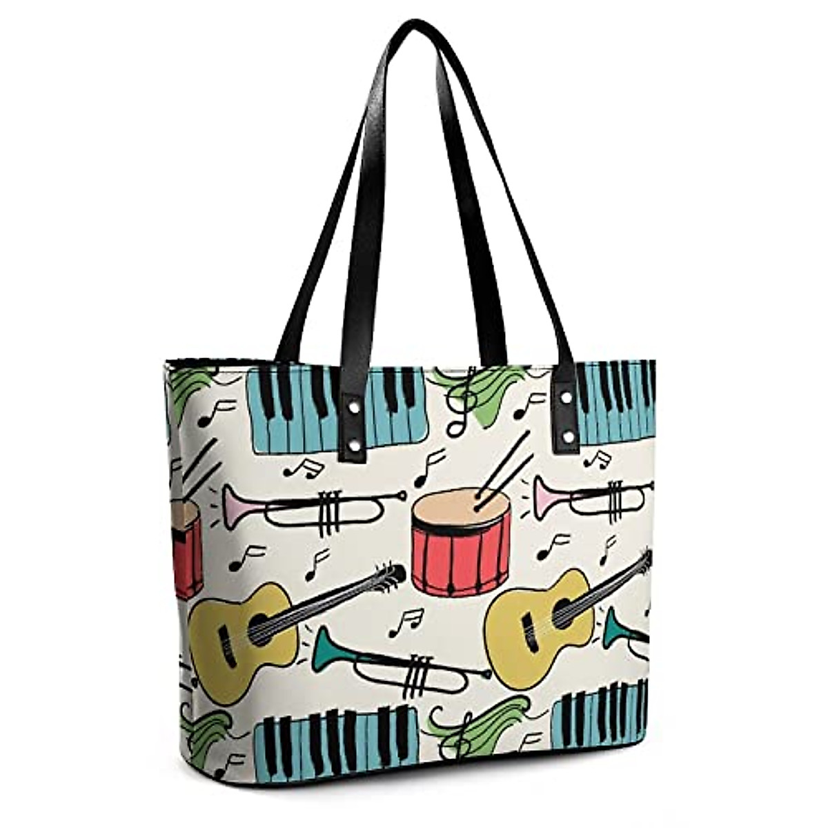 Womens Handbag Piano Guitar Drum Pattern Leather Tote Bag Top Handle Satchel Bags For Lady