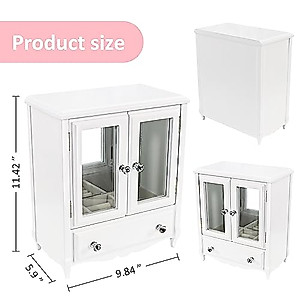 TIMLOG Jewelry Box with Makeup Mirror Wardrobe Style, Wooden Jewelry Box for Girls, Solid Jewelry Organizer, Wood Jewelry Case with Mirror for Necklaces, Earring, Rings, White