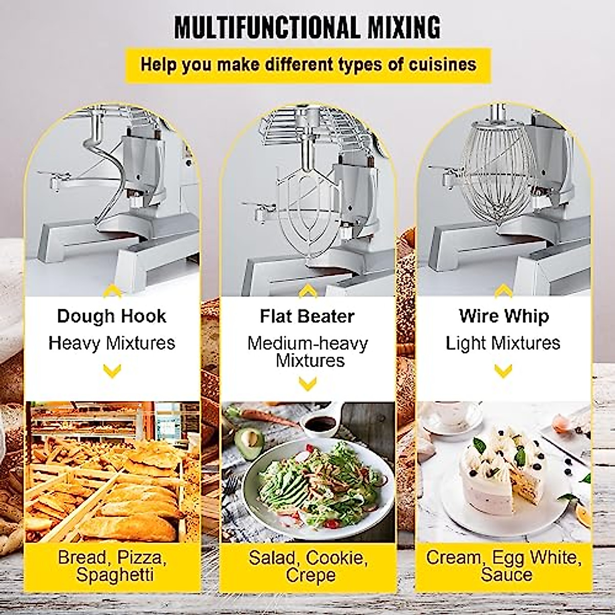 Happybuy 15Qt Commercial Food Mixer with Timing Function， Commercial Mixer 500W Stainless Steel Bowl Heavy Duty Electric Food Mixer Commercial with 3 Speeds Adjustable, Perfect for Bakery Pizzeria