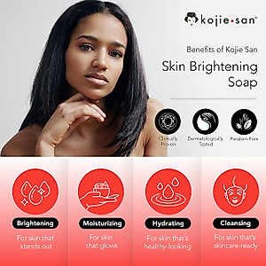 Kojie San Skin Brightening Soap - Original Kojic Acid Soap that Reduces Dark Spots, Hyperpigmentation, & Scars with Exfoliating Soap Net Included – 135g x 6 Bars