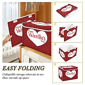 CaTaKu Large Fabric Storage Bins With Lids,Valentine's Day Hearts Storage Boxes With Handles for Organizing Clothes, Collapsible Storage Cube Bins Baskets for Shelves