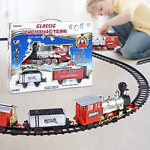 WESPREX Electric Train Set for Kids w/Headlight, Realistic Sound, Battery-Operated Classic Toy Train, 1 Locomotive, 2 Compartments, 10 Railway Tracks, Gift for Boys Girls Age 4 5 6 7 - Christmas