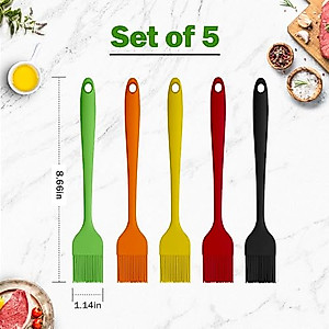 Craebuer Silicone Basting Pastry Brush, 5 Pack Heat Resistant Cooking Brush for Oil Butter Sauce, Food Brush for BBQ Grill Barbeque Kitchen Baking Cooking