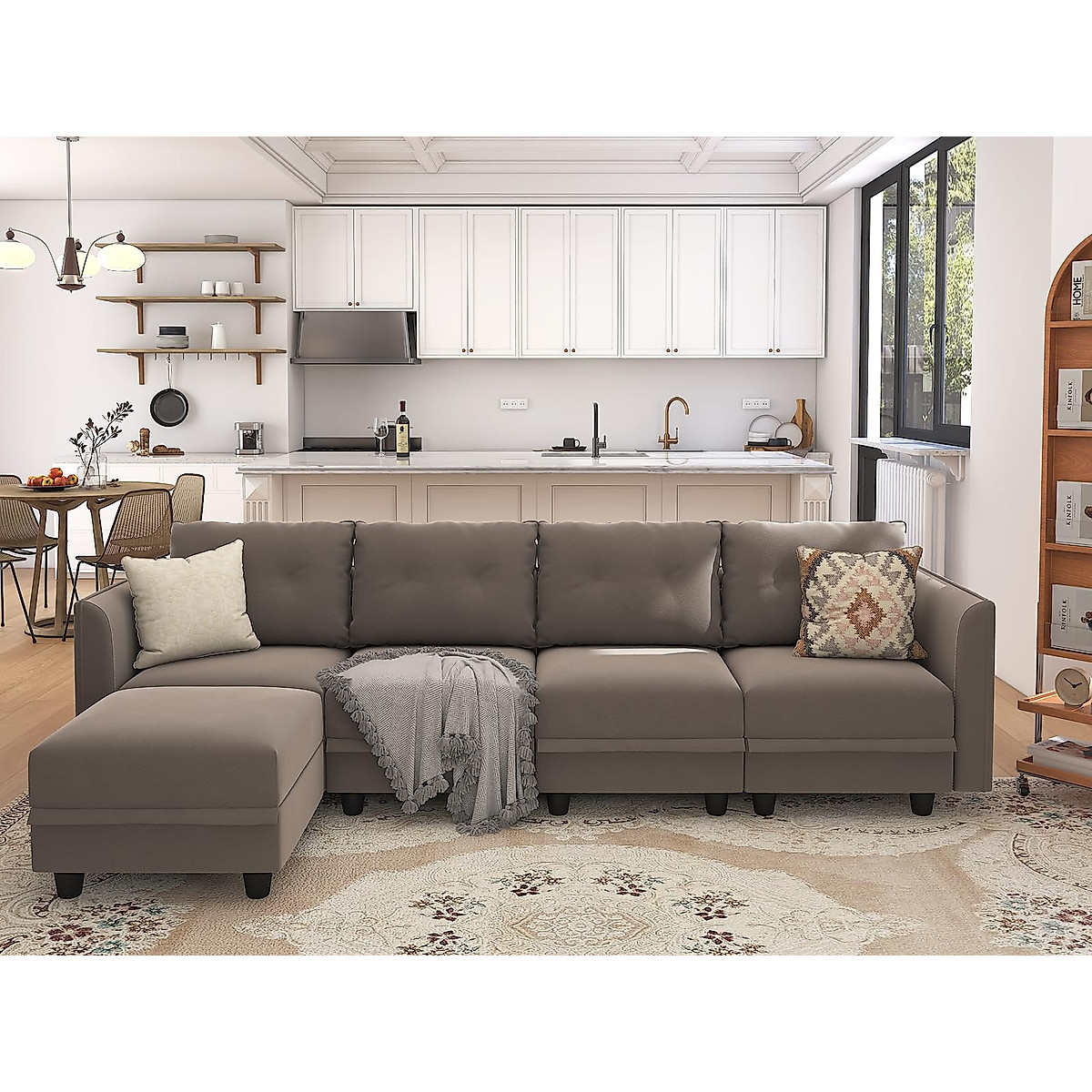LLappuil Sectional Couch with Reversible Chaise, Waterproof, Anti-Scratch and Antistatic Sectional, Modern L-Shape Sofa Corner Couch Modular Sofa with Ottoman, Brown