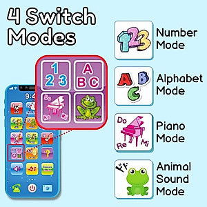 ZeenKind Baby Phone Toy English & French Learning for Toddlers 1 2 3 Years Old, Learn French Francais ABC Numbers Animal Sounds, Interactive Bilingual Cellphone Toy for Kids, Blue