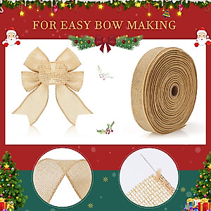 Waydress Natural Burlap Ribbon Burlap Edge Fabric Craft Ribbon for Bow Wreath Tree DIY Decor Outdoor Wedding Home Christmas Party Decoration(1.5 Inch x 50 Yard,Natural)