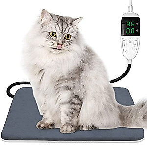 NUBAUTO Pet Heating Pad, Heated Cat Bed, 12 Adjustable Temperature Heated Dog House, Upgraded Cat Heating Pad Indoor with Timer, Heated Pet Bed with Chew Resistant Steel Cord, Heated Dog Mat (Gery)