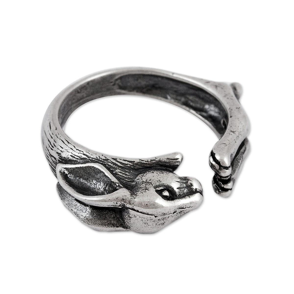 NOVICA Artisan Handmade Sterling Silver Wrap Ring Rabbitshaped from Mexico No Stone Animal Themed [ring Front 0.2 in L x 0.6 in W x 0.2 in H Band Width 3 mm W] ' Rabbit of Abundance'